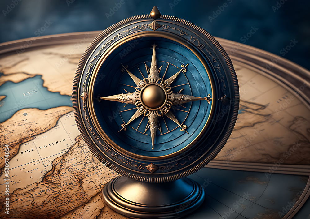 generative AI, vintage Luxury Golden compass on the classic vintage ...