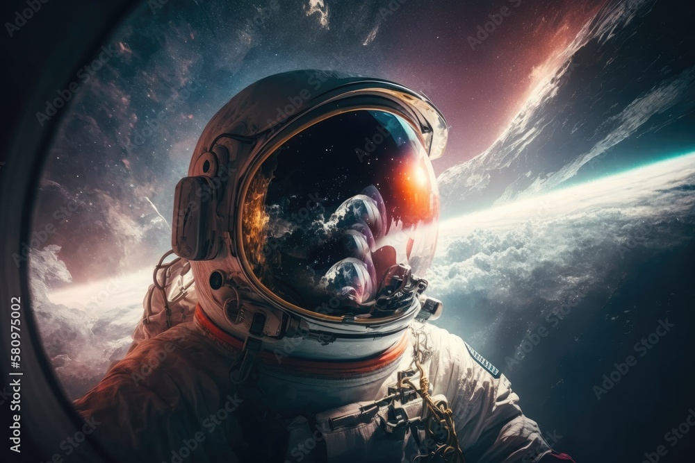 Astronaut in outer space. Spaceman with starry and galactic background ...
