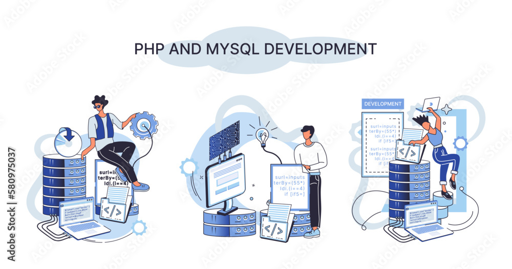Php And Mysql Development Vector Set Database Management System Popular Open Source General