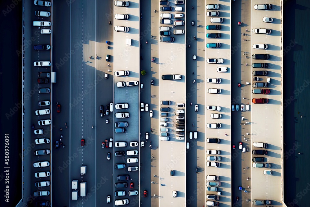 occupied and free places in covered parking, aerial view car parking ...