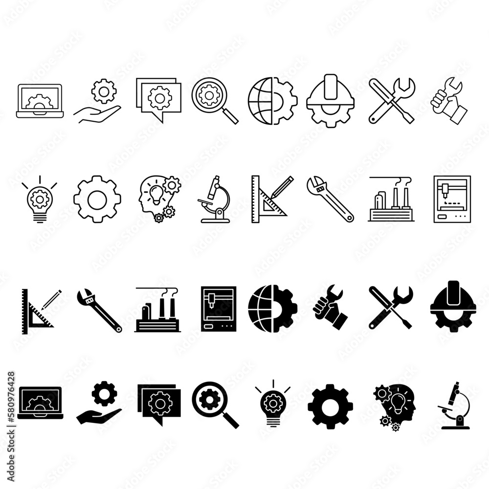 Engineering icon vector set. Manufacturing illustration sign collection ...