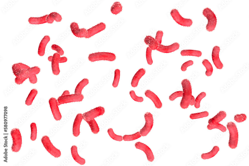 Bacteria are falling on a transparent png background. 3D render ...