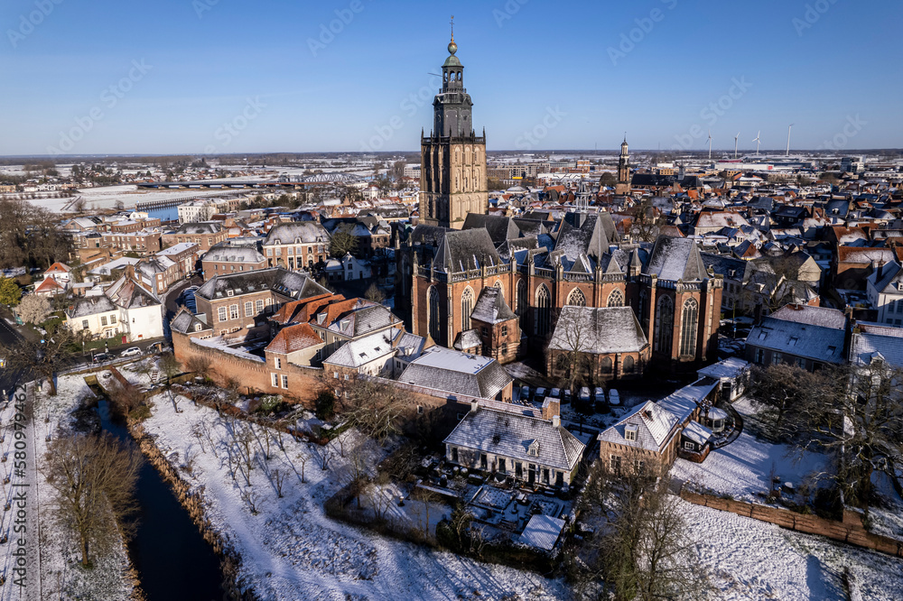 Medieval Hanseatic Dutch tower town Zutphen in the Netherlands covered ...