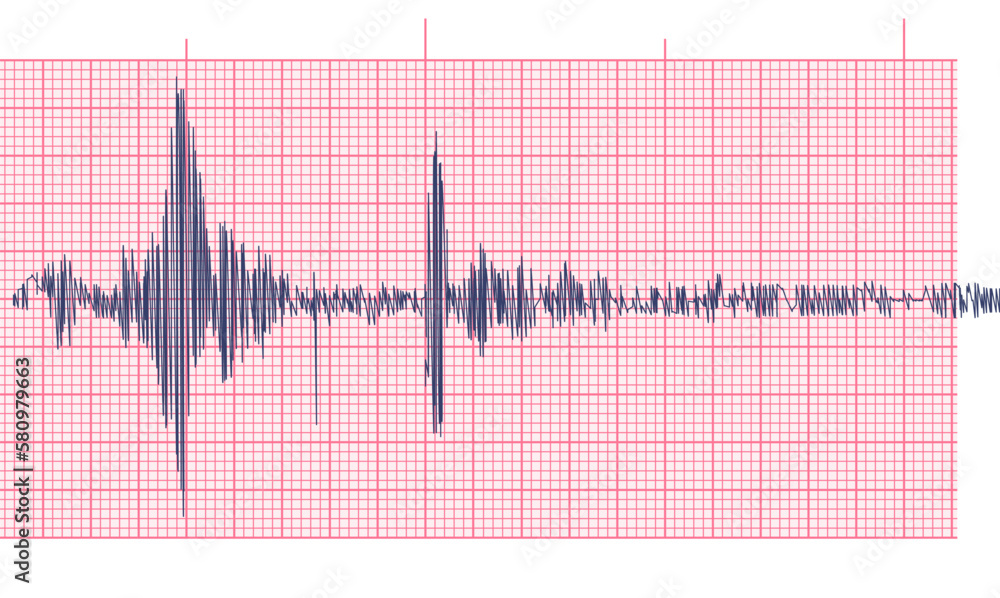 Seismogram of seismic activity or lie detector record. Pink grid paper ...