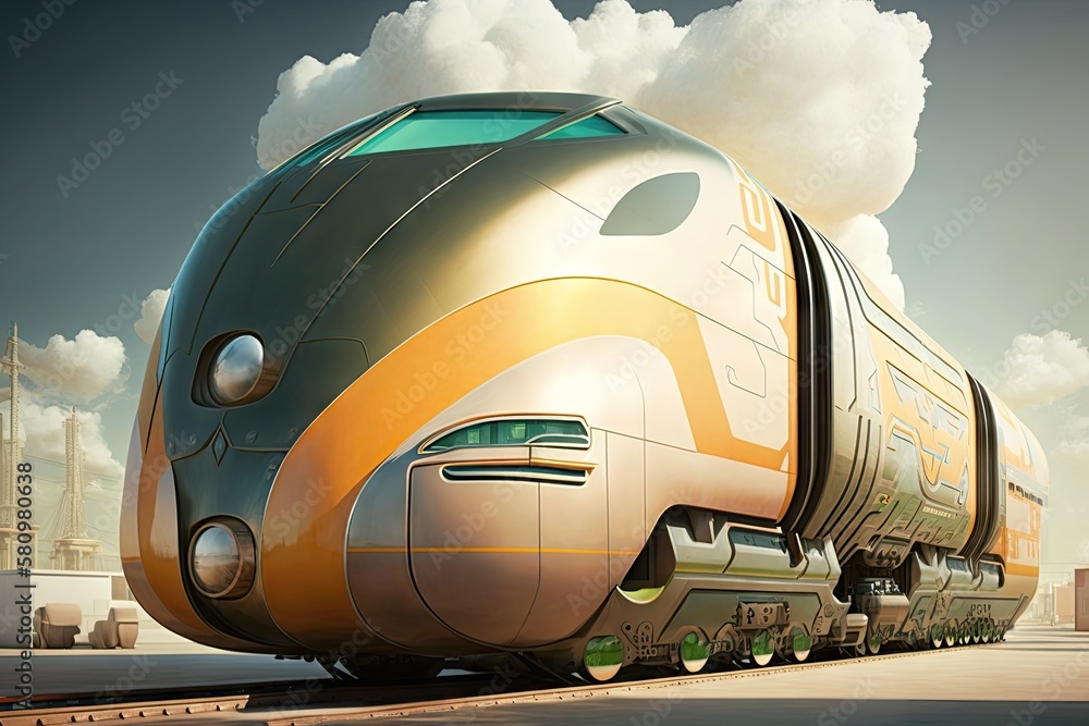 futuristic cargo train of future with streamlined design at station ...