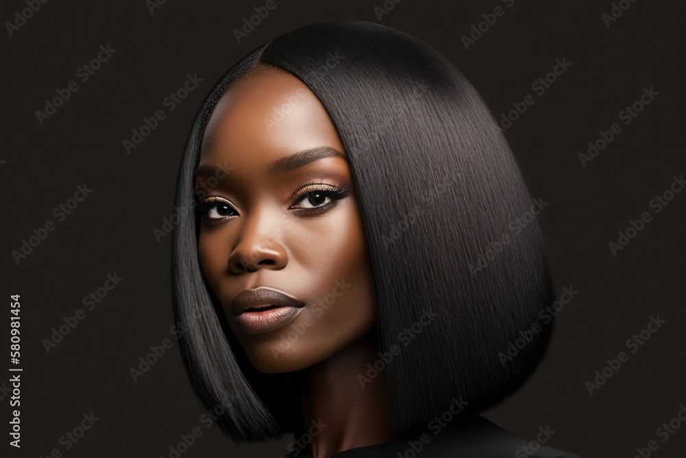 african black girl with bob hairstyle looking at camera isolated on ...
