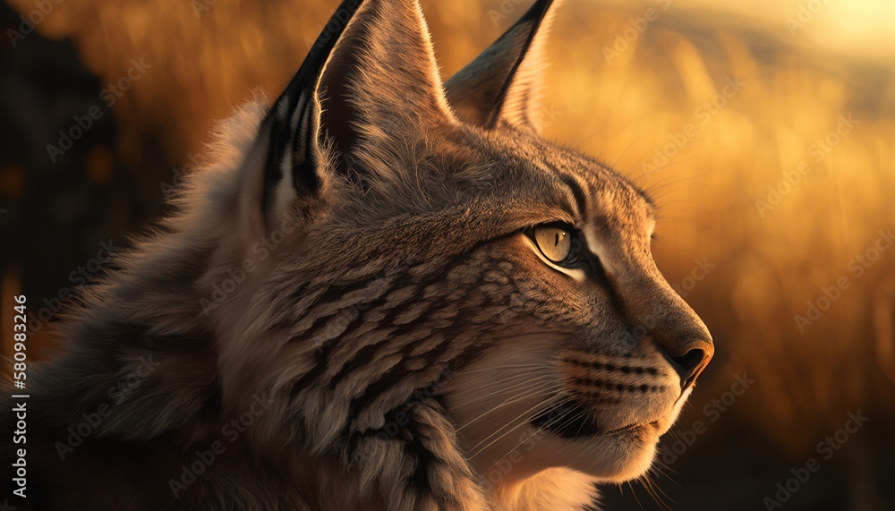 Lynx seen from side view, during golden hour, AI generation. Stock ...