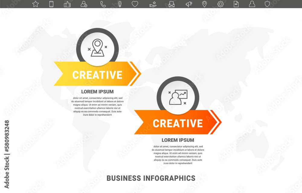 Vector modern infographic with 2 circles and arrows. 3D concept graphic ...