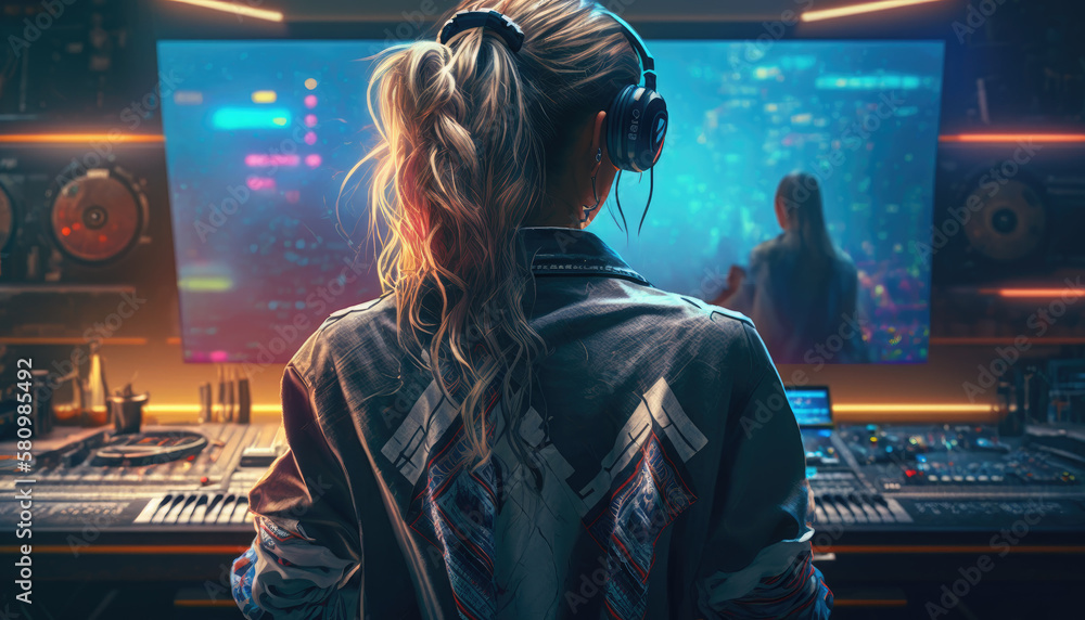 Woman DJ view from behind created with generative AI technology Stock ...