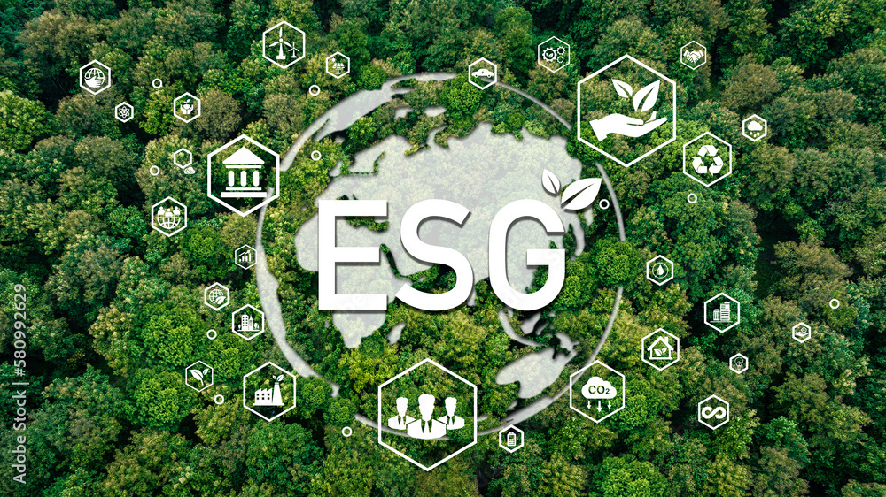 ESG icon on the top view of the forest for Environment Social and ...
