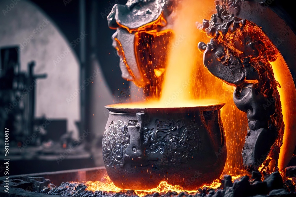 complex process of metal melting at factory of in aluminum industry ...
