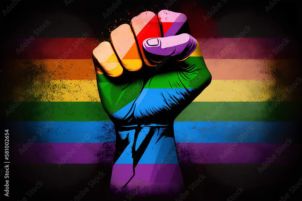 Generative Ai Illustration Of Lgbt Flag And A Fist A Hand With A