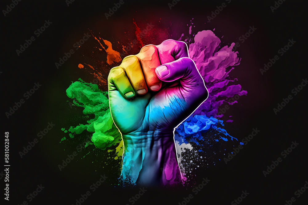 Fototapeta kuchenna Generative ai illustration of LGBT flag and a fist ...
