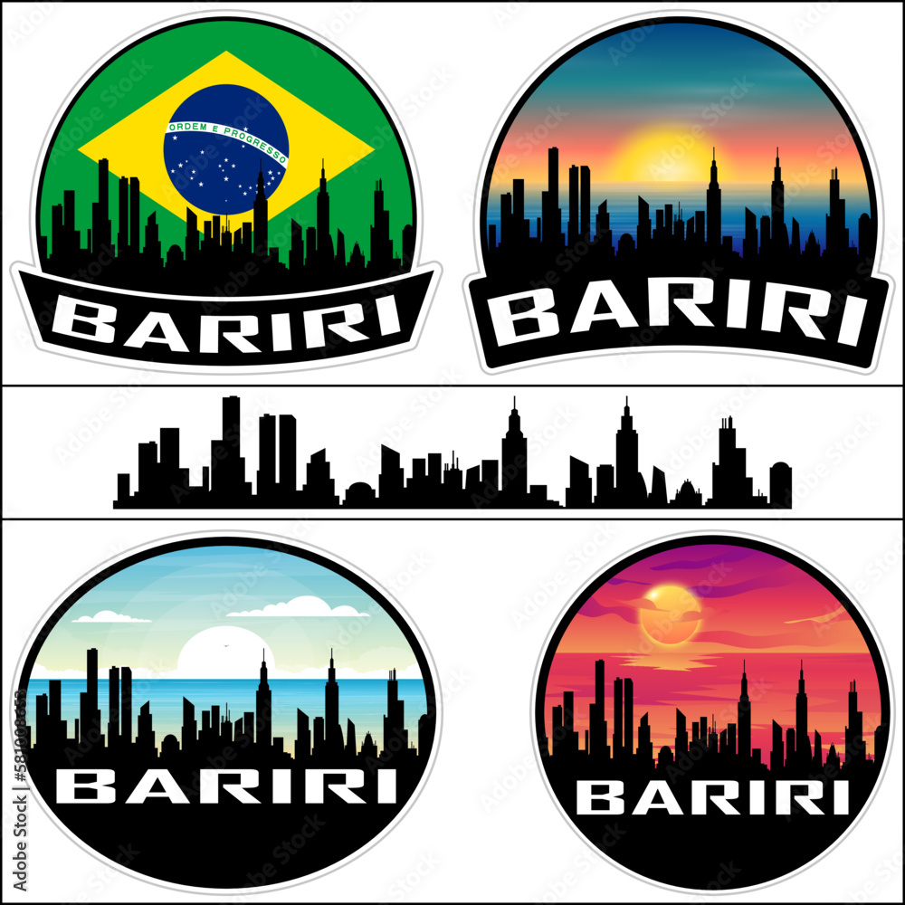 Vetor de Bariri Skyline Silhouette Brazil Flag Travel Souvenir Sticker ...