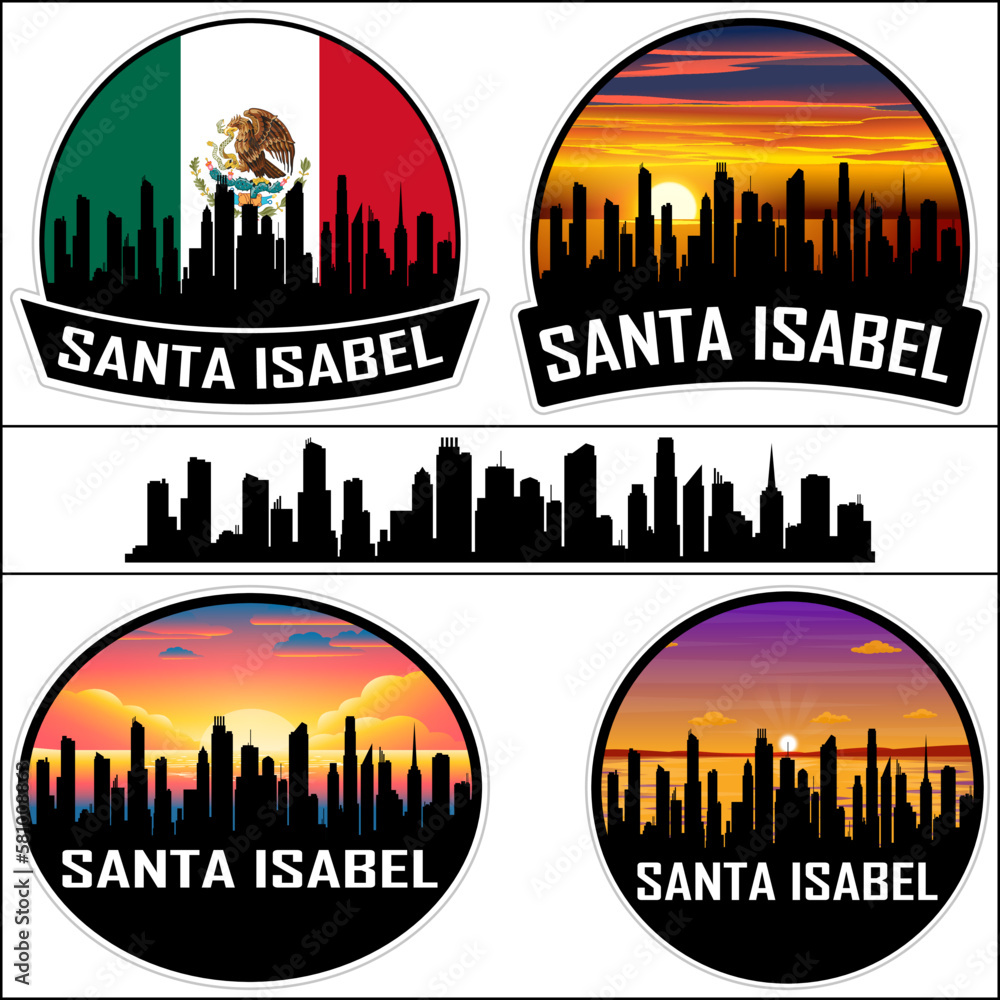 Santa Isabel Skyline Silhouette Mexico Flag Travel Souvenir Sticker ...