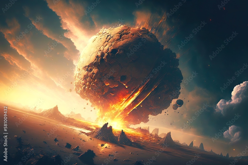 huge meteorite falling to earth and apocalyptic picture of armageddon ...