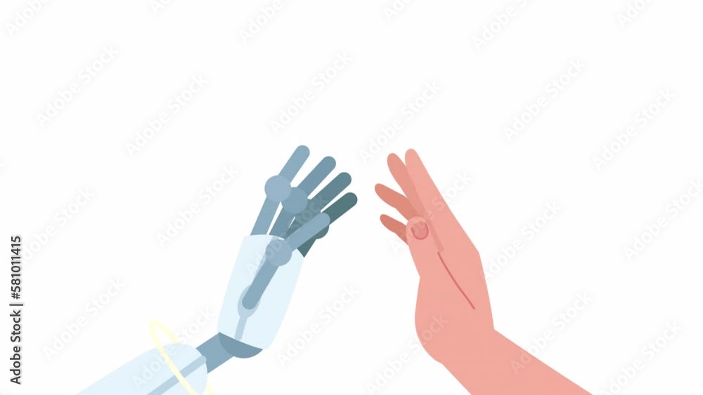 Animated human computer interaction. AI robot and human hands ...