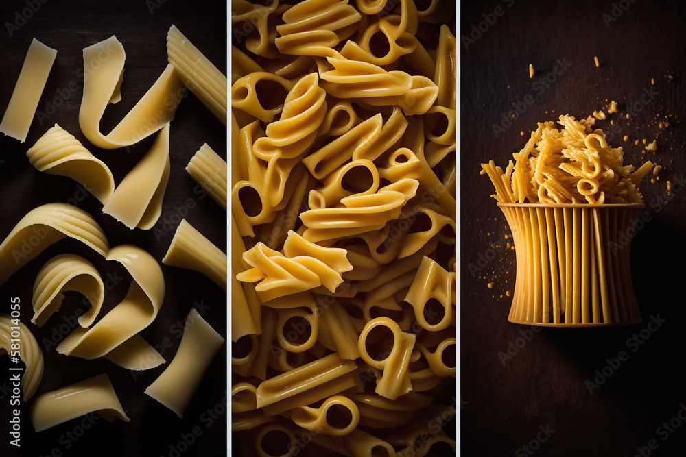 wall art triptych poster with italian pasta, food, close up, Created ...