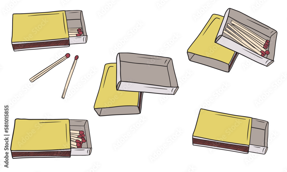 Set of colored cardboard box with matches isolated on white background ...