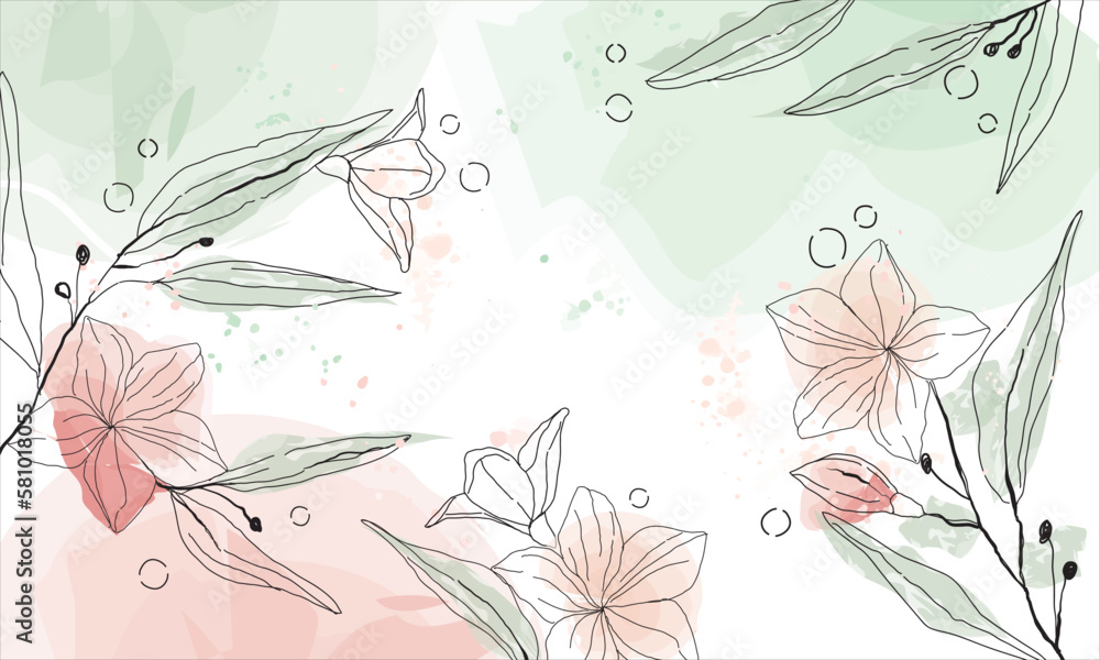 abstract line art watercolor floral background Stock Vector | Adobe Stock