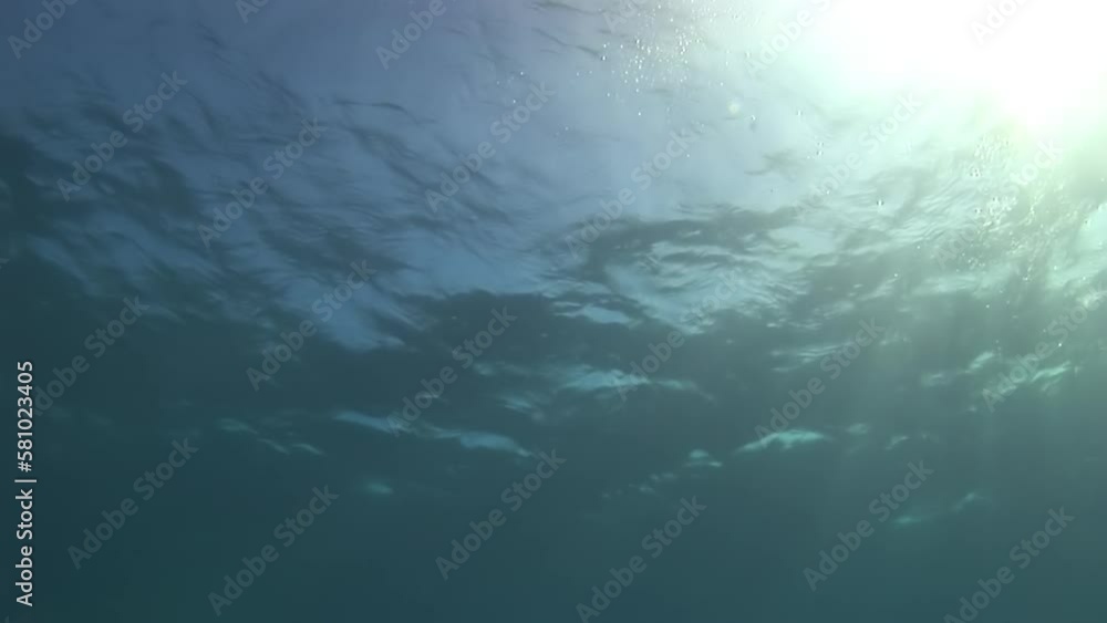 Stunning view of sun from under water and waves. By cooperating to ...