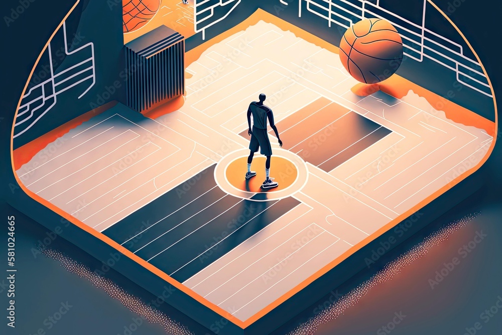 athlete in basketball uniform jumps high and tries to throw ball into ...