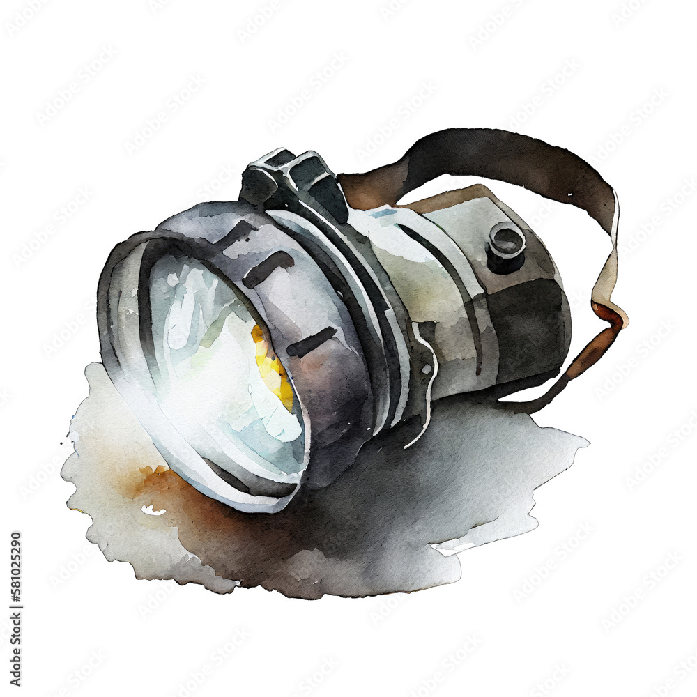 Watercolor Headlamp or flashlight Clipart with Transparent background ...