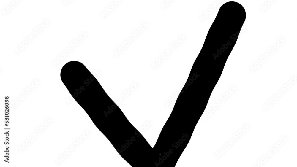 Funky cartoon check mark icon animation. Black check mark on white ...