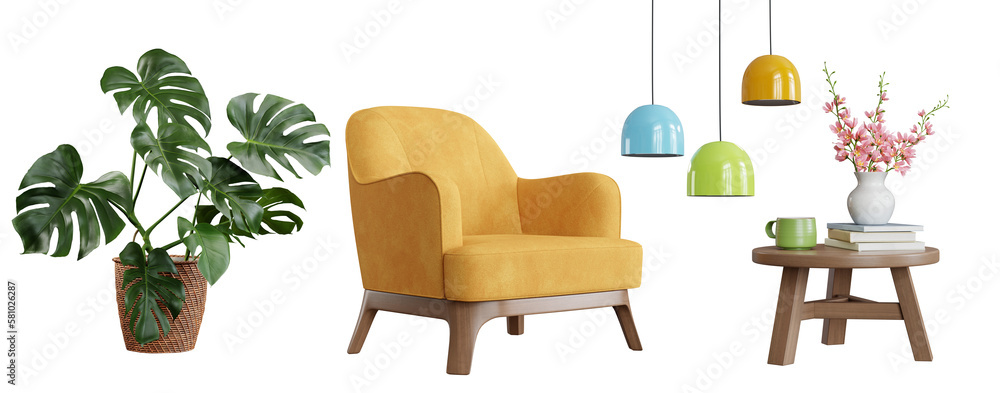 Various elements for use in interior design, isolated on transparent ...
