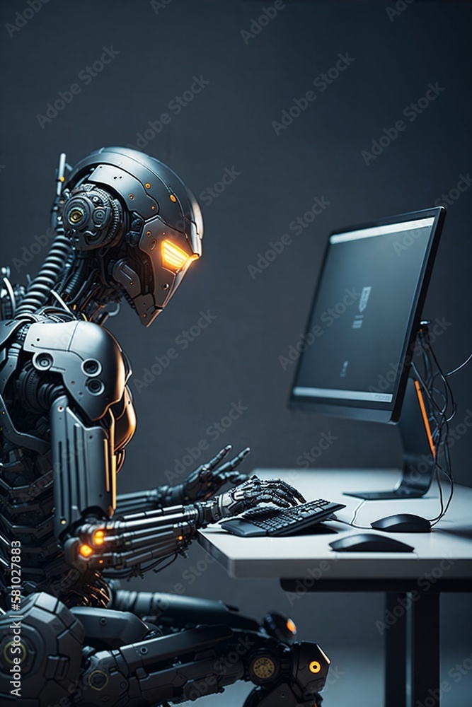 Android robot Artificial intelligence uses a computer for programming ...