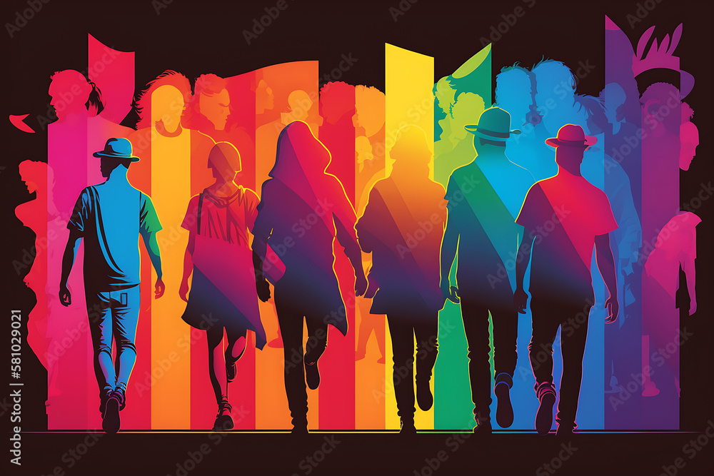 Generative ai illustration of silhouette of People in a gay pride ...