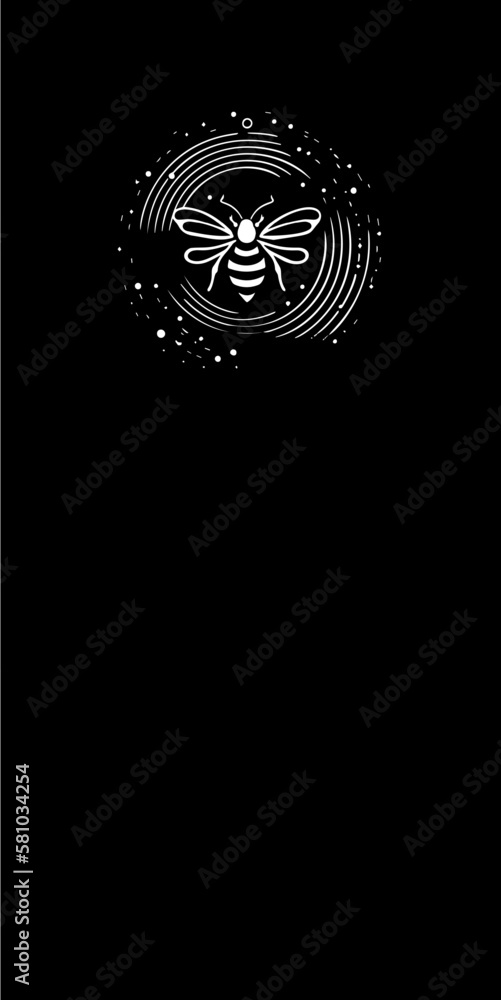 Minimalistic hive logo template, white icon of bee silhouette on black ...