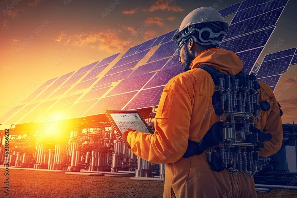 smart engineer maintenance in solar power plant checking installing ...