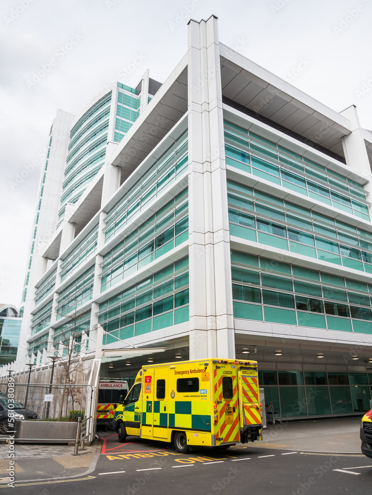 London, UK, March 11th 2023:NHS ambulance arrives at UCL hospital ...