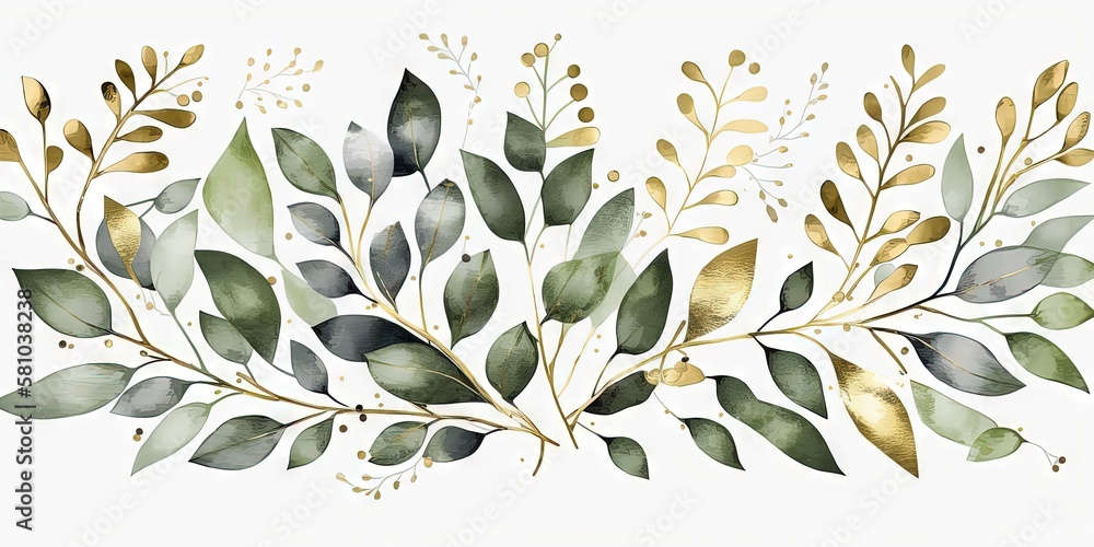 Illustration with green and gold leaves and branches, perfect for ...