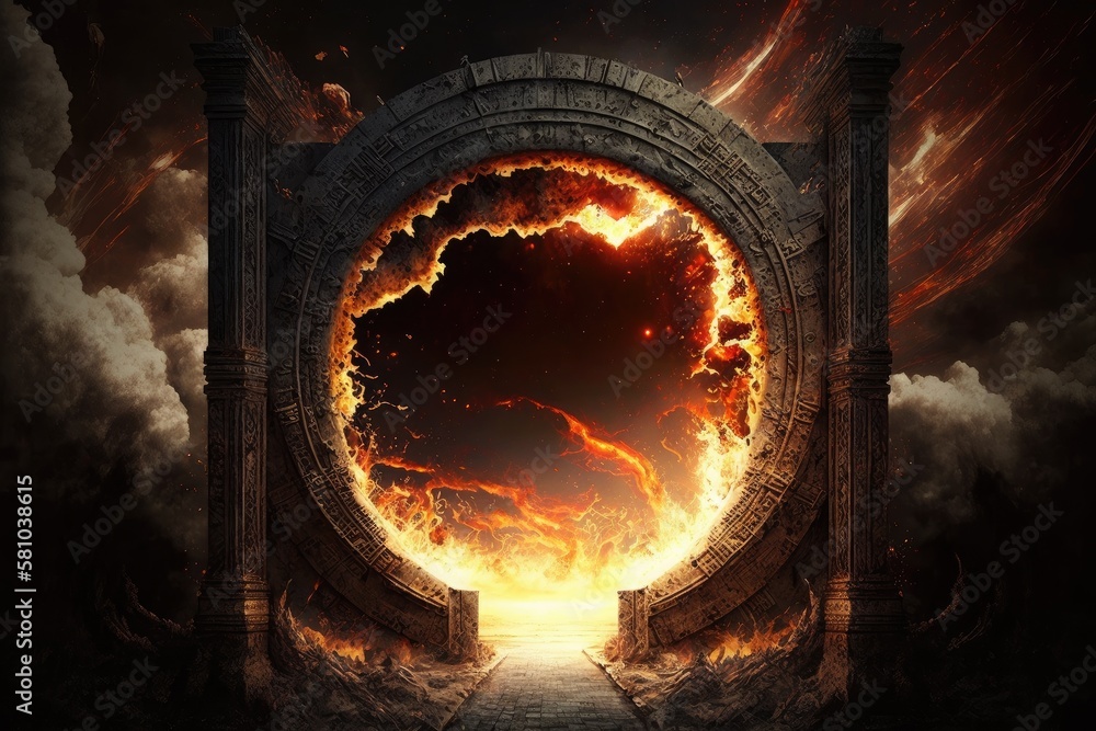giant portal to gate to hell with edge in burning flames, created with ...