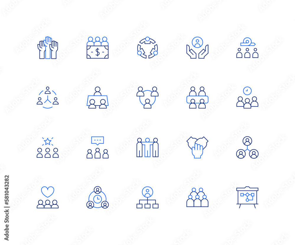 Teamwork icon set. Editable stroke. Duotone color. together, profit ...