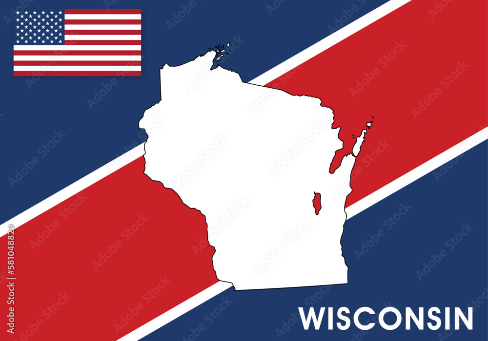 Wisconsin - USA, United States of America Map vector template. white ...