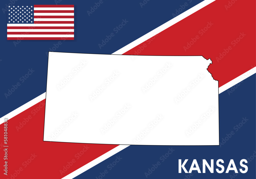 Kansas - USA, United States of America Map vector template. white color ...