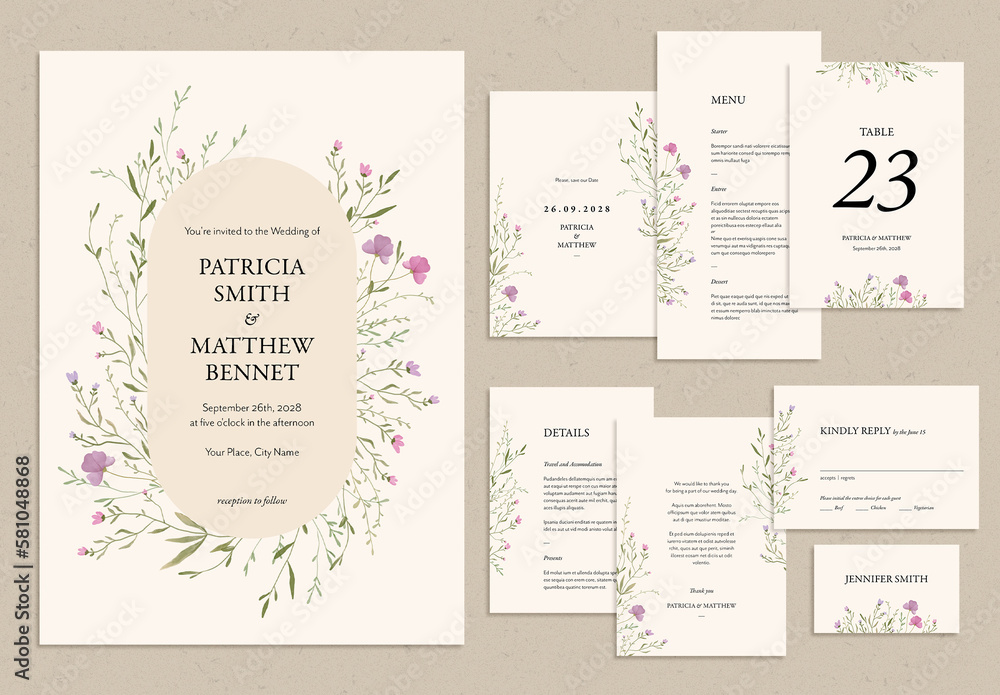 Floral Wedding Suite Layout Stock Template | Adobe Stock