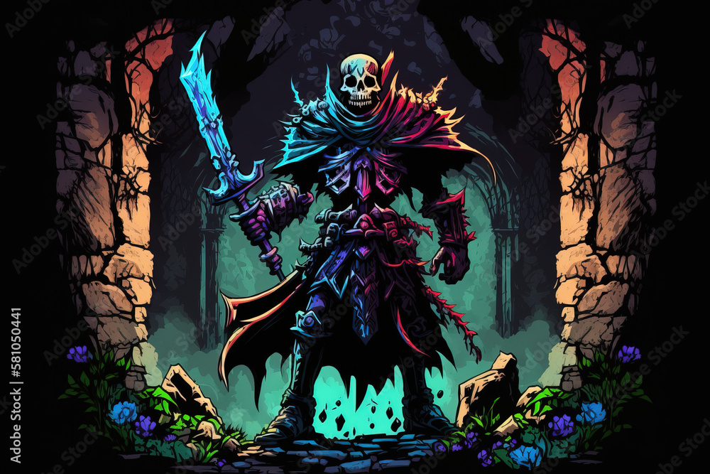 Powerful lich with glowing eyes and staff, in a dark and mysterious ...
