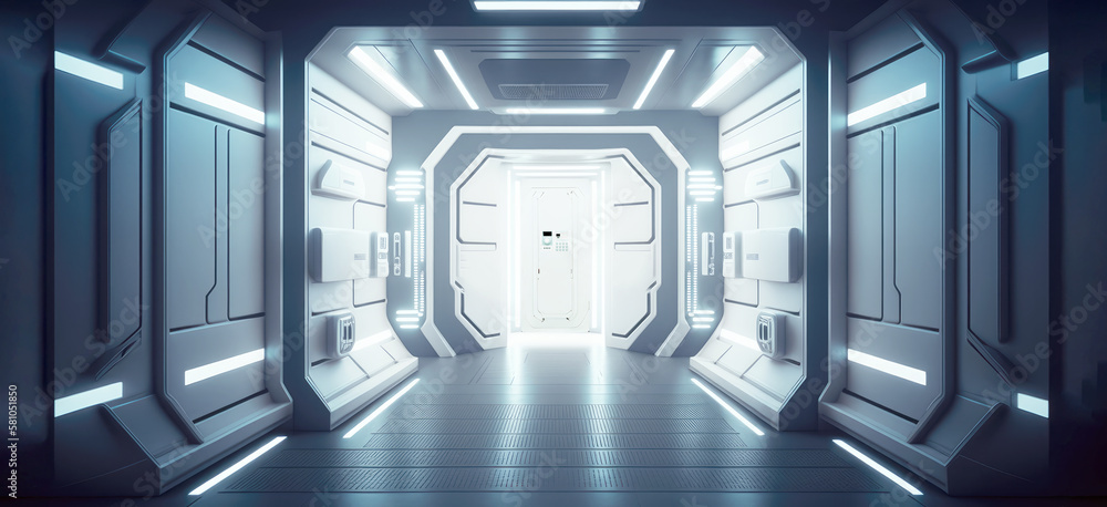 Space station scifi style corridor or airlock section. White clean ...