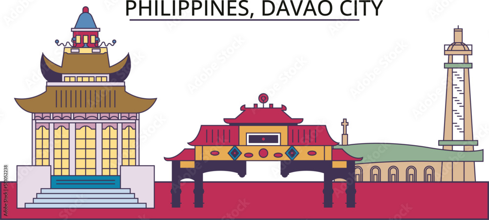 Philippines, Davao City tourism landmarks, vector city travel ...
