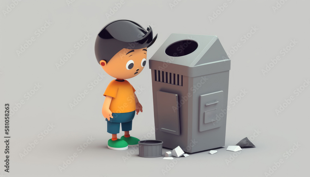 The boy carefully separates the trash into recyclable and non ...