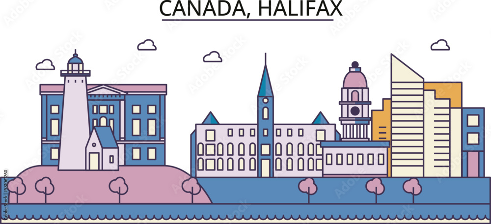 Canada, Halifax tourism landmarks, vector city travel illustration ...