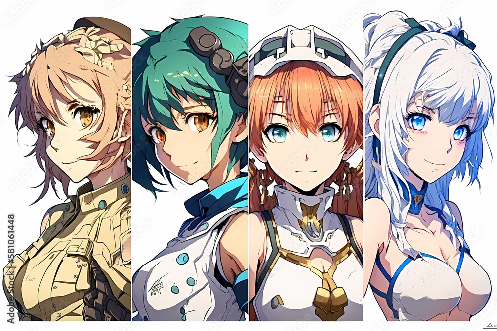 Anime Girls Set. bundle of young girls style characters AI generation ...