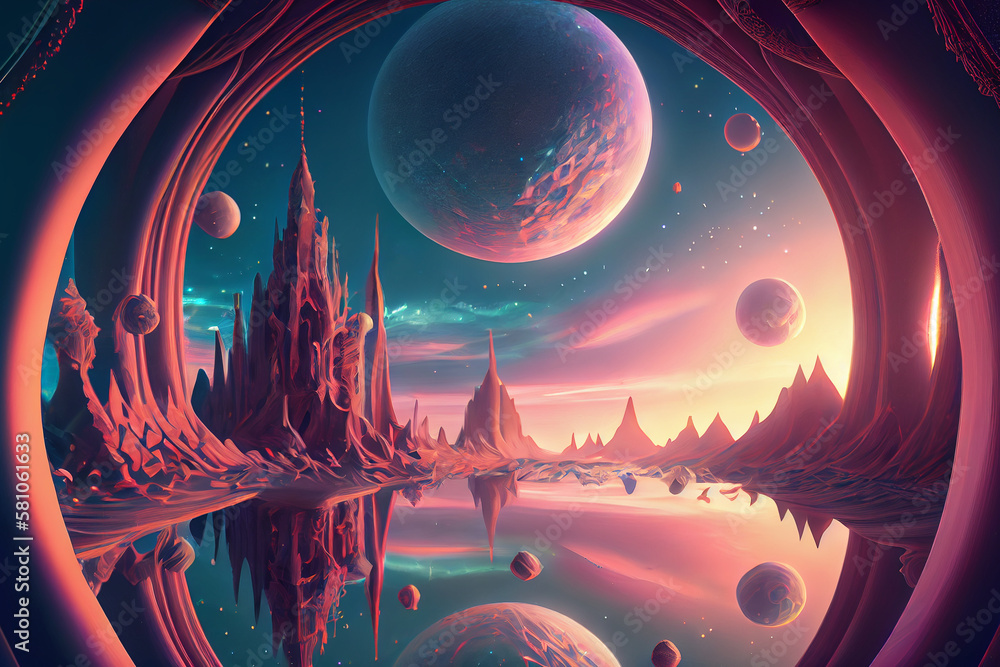 Interdimensional travel and parallel universes, generative ai illustration Stock Illustration ...