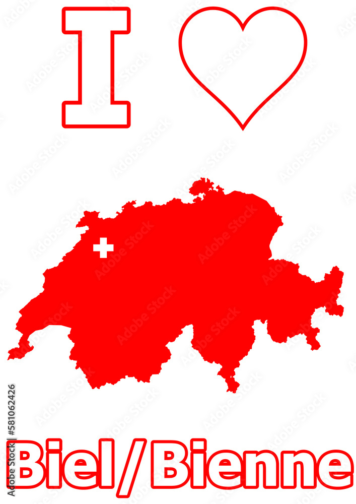Schweiz Karte mit der Stadt Biel-Bienne in Flagge Farbe Stock Illustration | Adobe Stock
