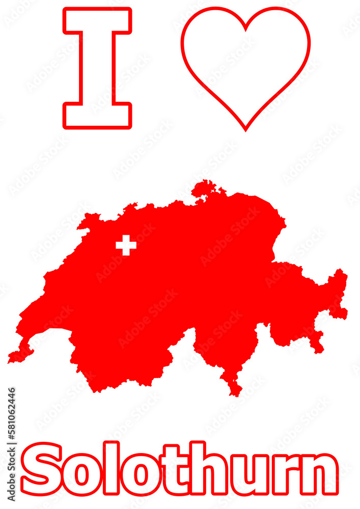 Schweiz Karte mit der Stadt Solothurn in Flagge Farbe Stock ...