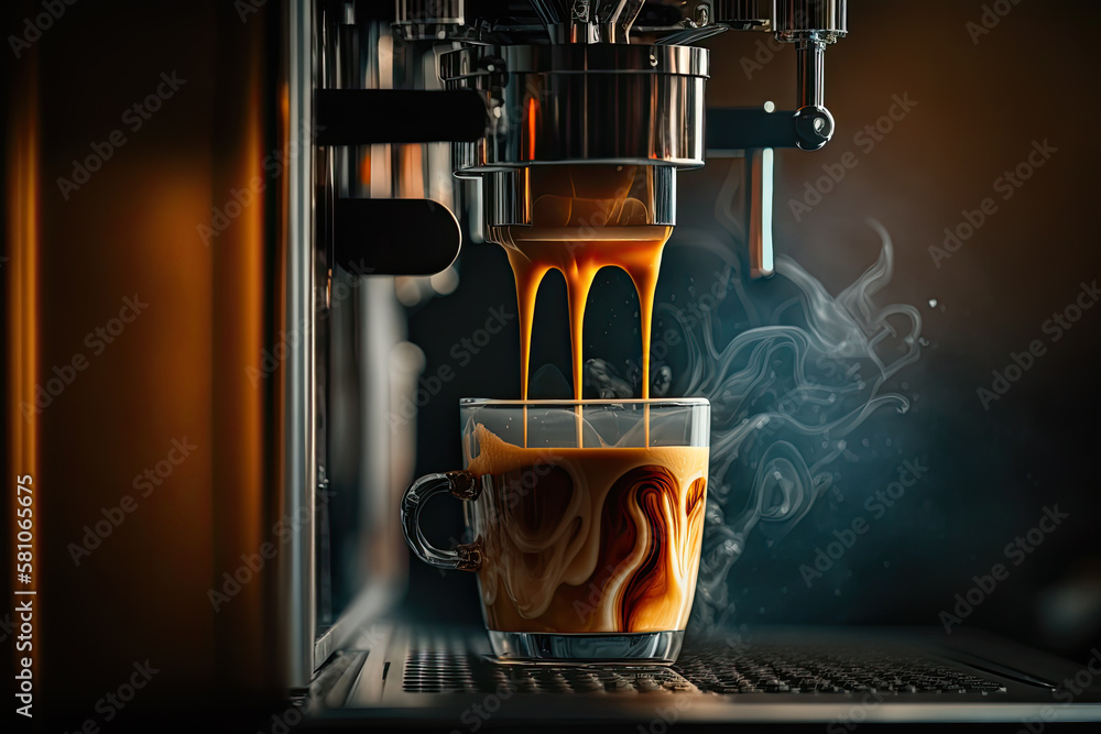 AI Generative Illustration of a professional coffee machine preparing ...